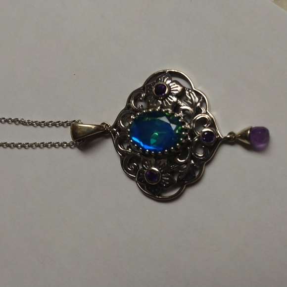 Jewelry | Stamped 925 Peacock Quartz Necklace | Poshmark